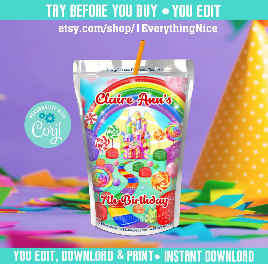 Candy Land Candyland Candies Red Theme | DIGITAL DOWNLOAD Editable ...