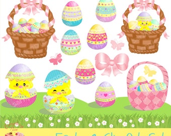 Kawaii Easter Eggs Digital Art Set Clipart Commercial Use Clip - Etsy