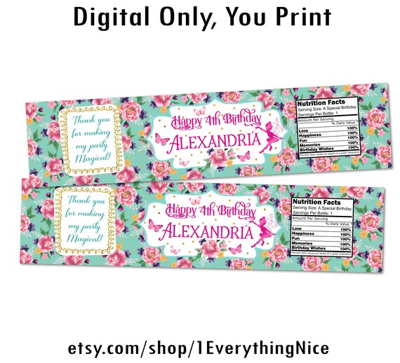 DIGITAL DOWNLOAD Fairy Fairies Magical Birthday Water Bottle Labels ...