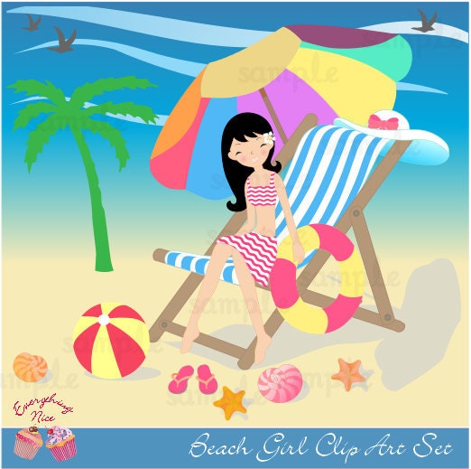 Summer Beach Girl Clip Art Set | Etsy