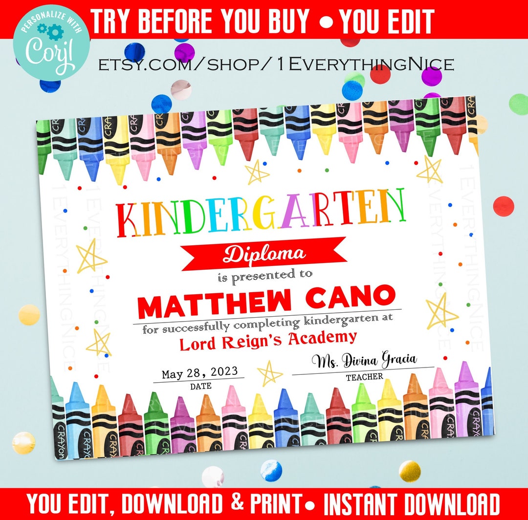 Editable Printable School Awards Student Award Kindergarten Certificate ...