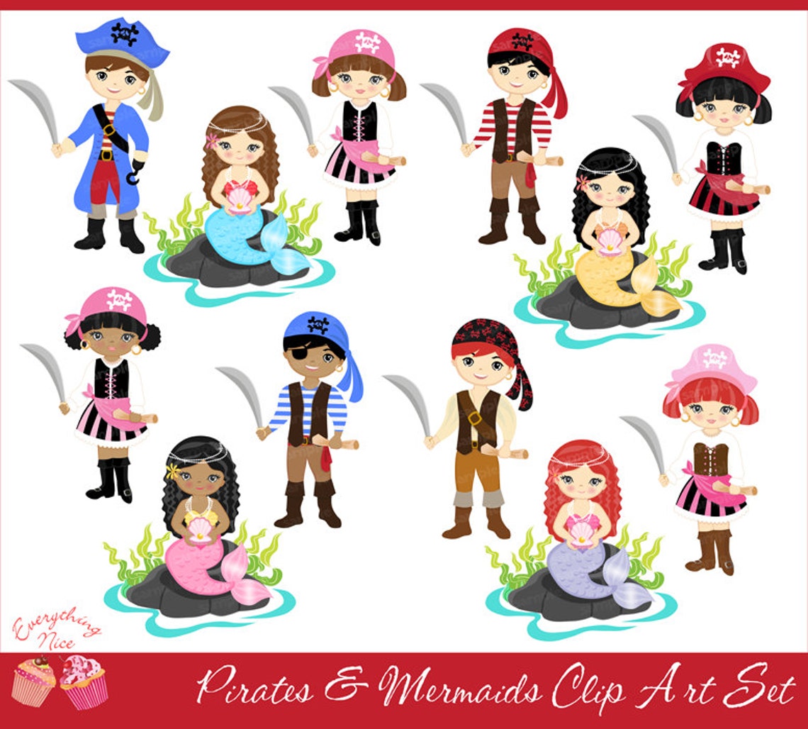 Pirates and Mermaids Clipart Set - Etsy