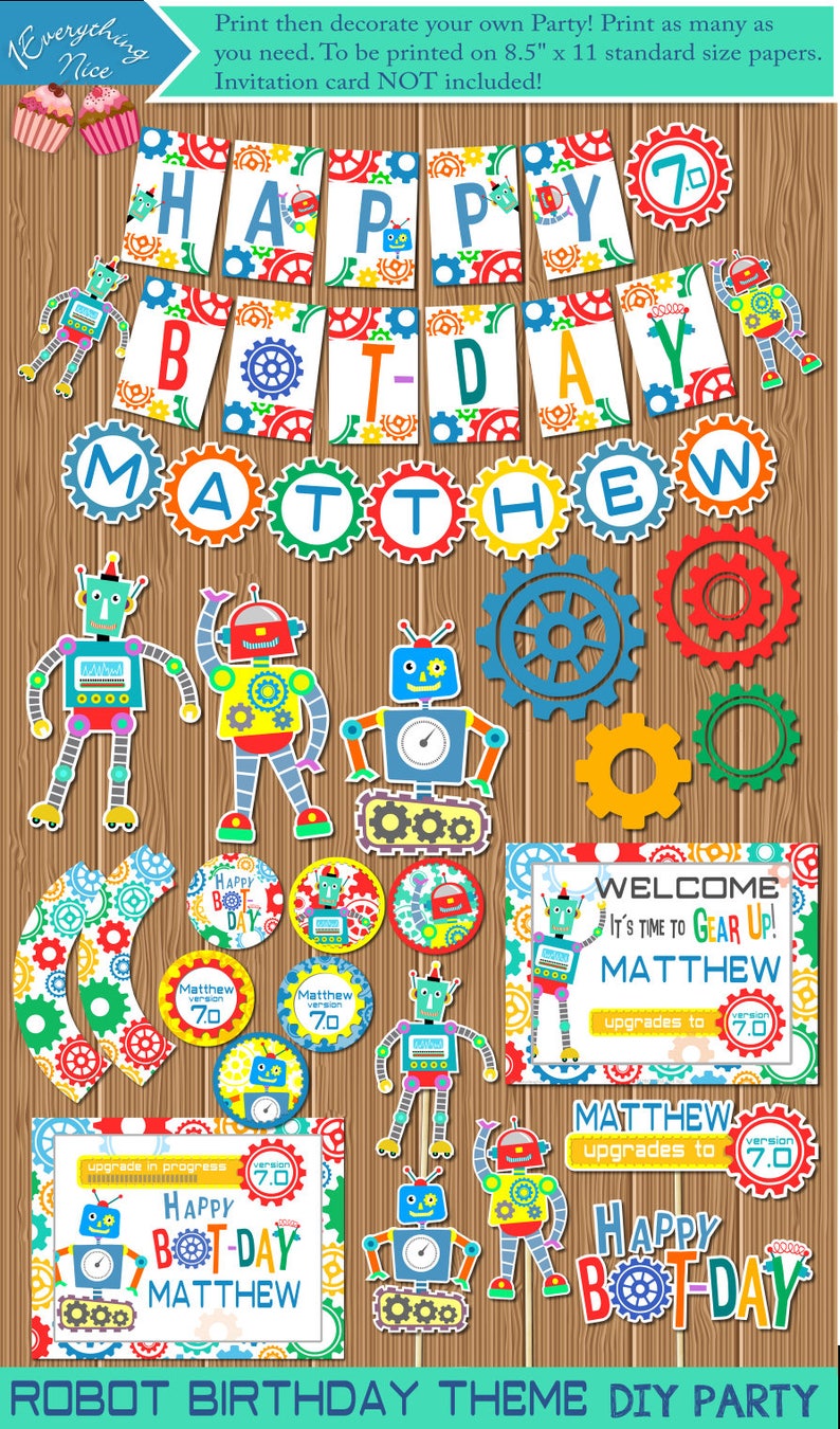 Robot Birthday Theme Personalized DIY Digital Download - Etsy