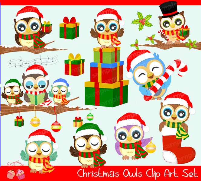 Christmas Owls Clipart Set - Etsy