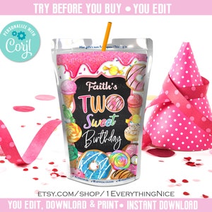 Editable DIGITAL Instant DOWNLOAD Pink Two Sweet Sweets Donuts Ice ...