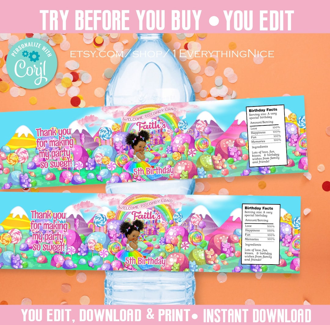 Candy Land Candyland Candy Girl Water Bottle Label Theme | Instant ...