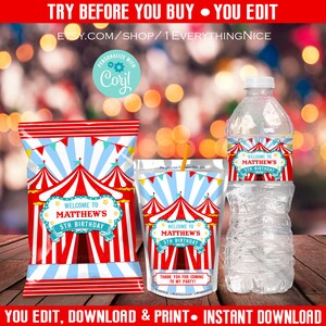Circus Carnival Theme Editable DIGITAL Wrappers & Labels Set Bundle 1 ...