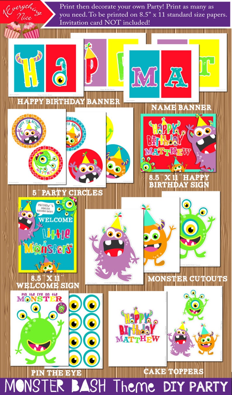 Monsters Monster Birthday Bash Theme Personalized DIY Digital - Etsy