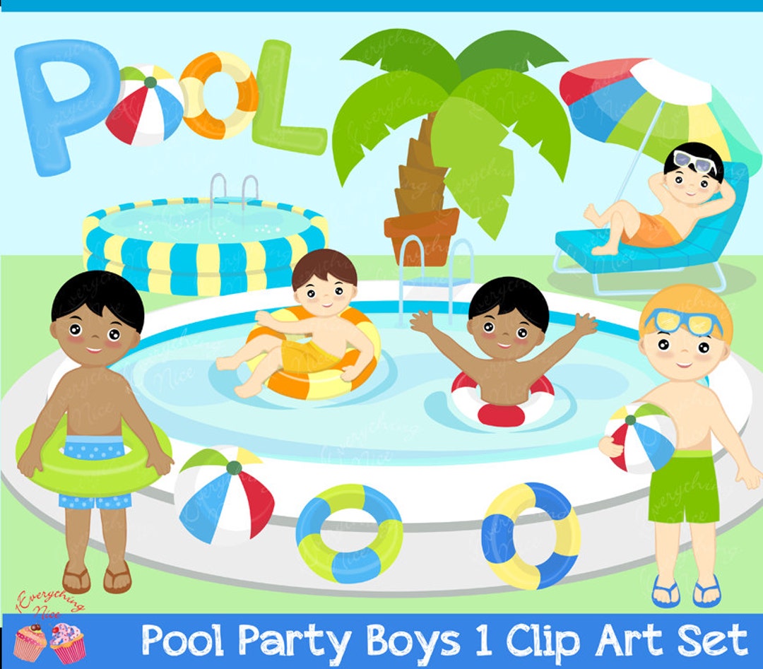 Pool Party Boys Clipart Set - Etsy