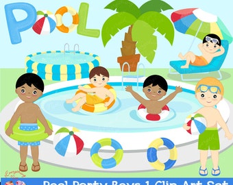 Pool Party Kids Digital Art Set Clipart Commercial Use Clip - Etsy