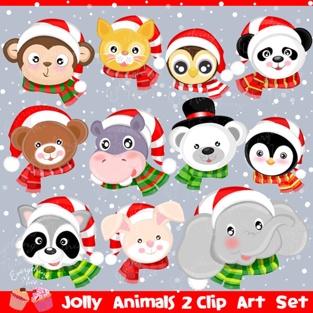 Jolly Christmas Animals 2 Clipart Set - Etsy