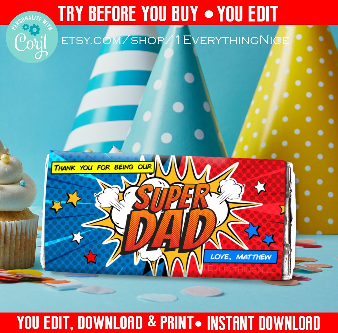 Editable Instant Download Super Dad Happy Father's Day Candy Bar ...