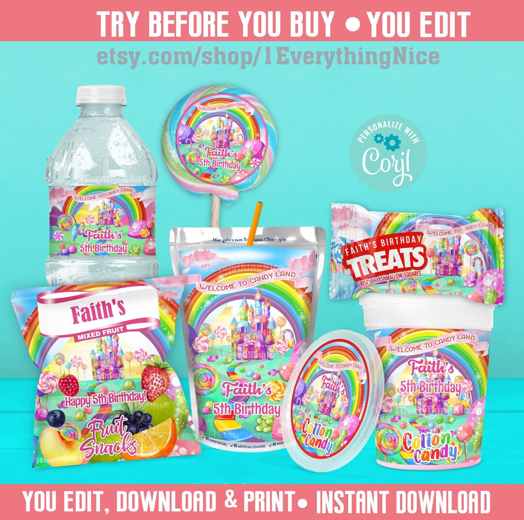 Candy Land Candyland Birthday Party Printable Labels Bundle Deal Set 9 ...