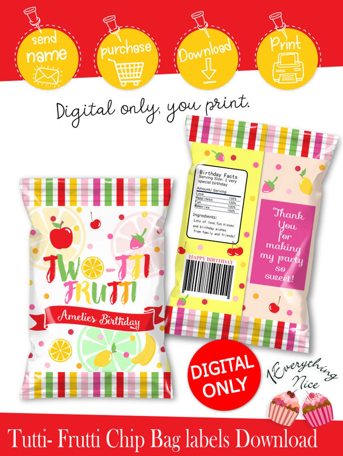 DIGITAL DOWNLOAD Tutti Frutti Two-tti Frutti Theme Chip Bag | Etsy