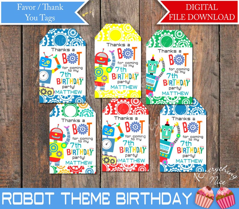 Robot Theme Favor Thank You Tags Printable Digital Download - Etsy