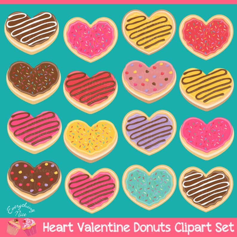 Love Valentine Heart Donuts Clipart Set - Etsy