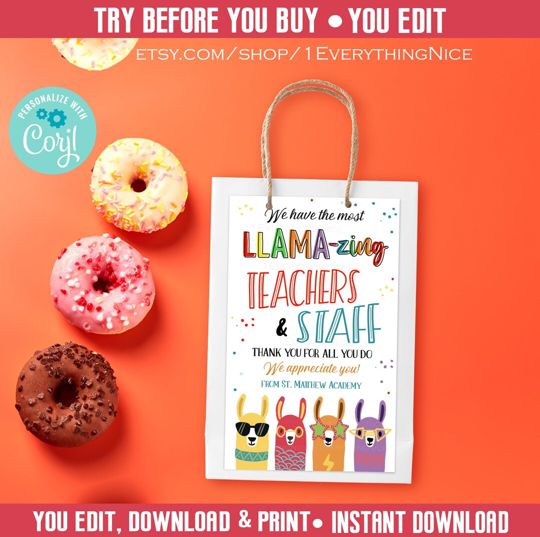 Llamazing Teachers & Staff Appreciation 5x8 Gift Paper Bag Label School ...