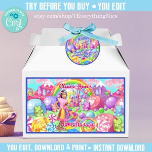 Candy Land Candyland 5.75" X 3.25" Gable Box Labels Editable DIGITAL ...