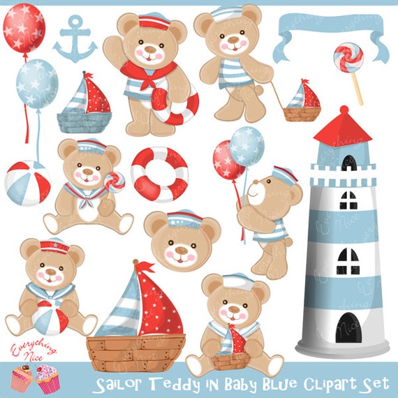 Sailor Teddy in Baby Blue Clipart Set by 1Everything Nice | Catch My Party