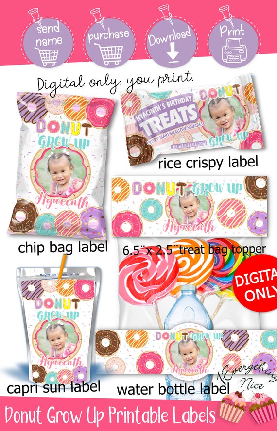 DIGITAL DOWNLOAD Donut Grow Up Donuts Theme Birthday Digital Printables ...