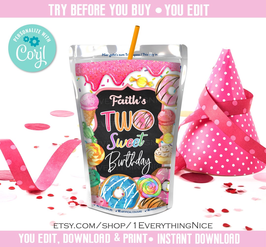 Editable DIGITAL DOWNLOAD Pink Two Sweet Sweets Donuts Ice Cream ...