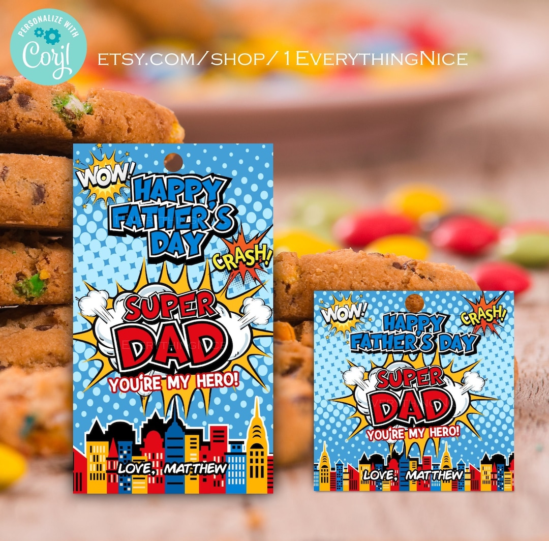 Super Dad Happy Father's Day 2x3.5 & 2x2 Tags Editable Instant Digital ...