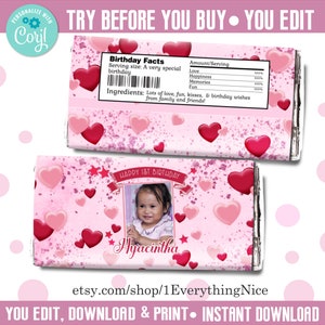 Editable DIGITAL DOWNLOAD Valentine Valentine Theme Birthday Favors ...