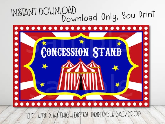 INSTANT DOWNLOAD Carnival Circus Theme Concession Stand Sign 10 ft ...
