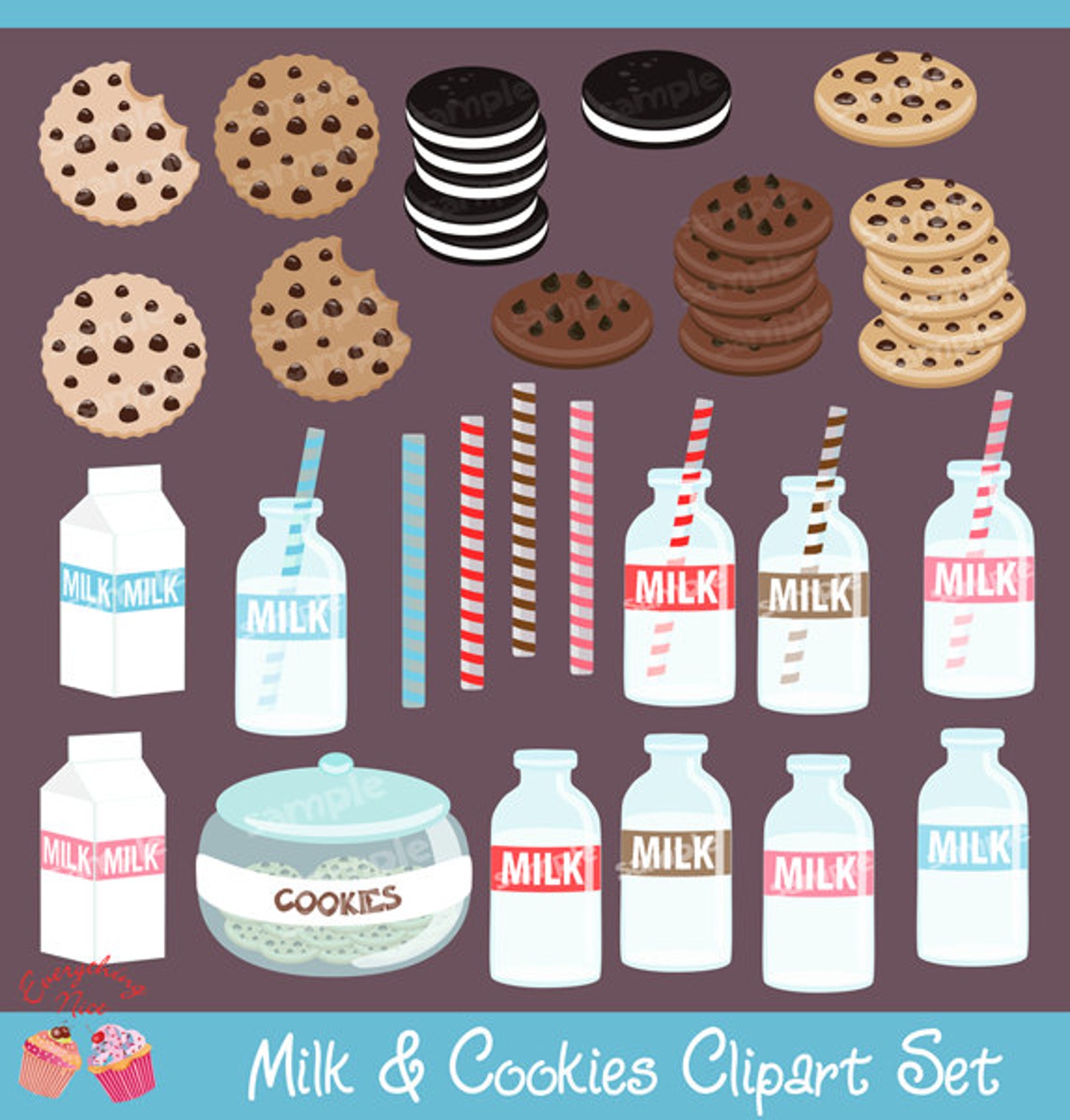 Milk and Cookies Clipart Set - Etsy