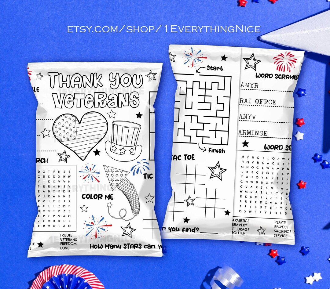 Thank You Veterans Theme Veteran Armistice Day Coloring Activity Games ...
