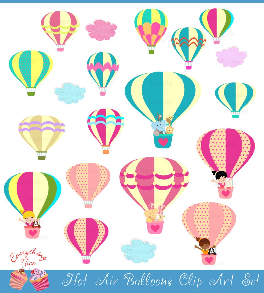 Hot Air Balloons Clip Art Set - Etsy