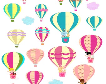 Hot Air Balloons Paper and Elements SET: Digital Scrapbook Paper Pack ...