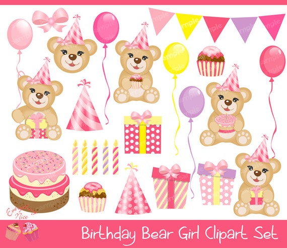 Birthday Bear Girl Clipart Set by 1Everything Nice | Catch My Party