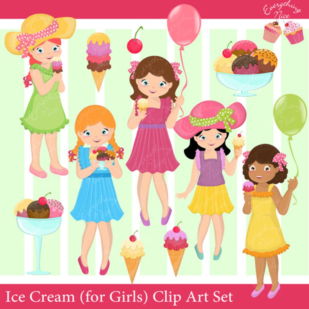 Ice Creams for Girls Clipart Set - Etsy