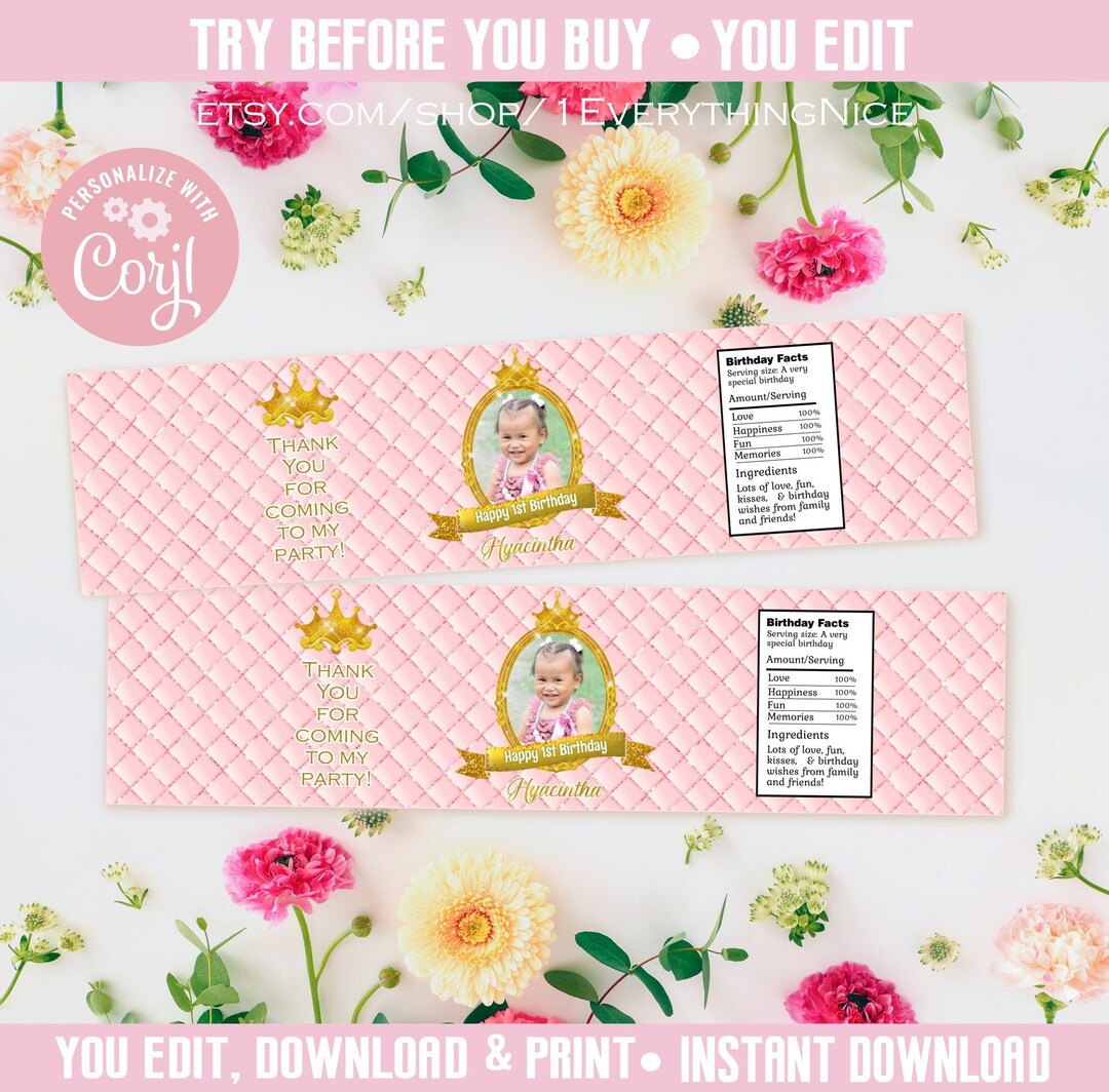 Princess Editable DIGITAL Instant DOWNLOAD Pink and Gold Royal Birthday ...