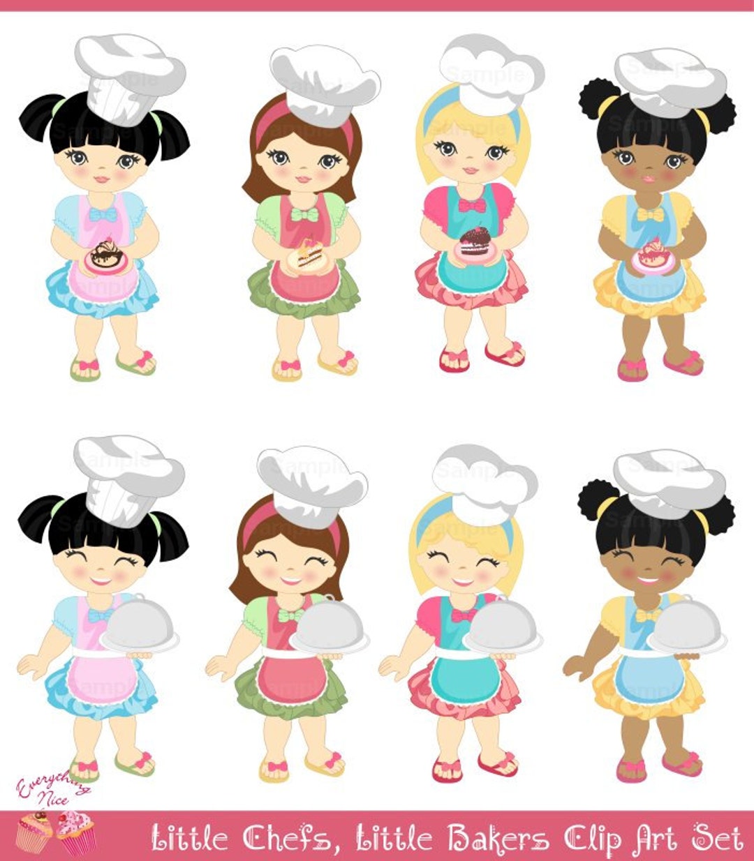 Little Chefs, Little Bakers, Cake Girls Clip Art Set - Etsy