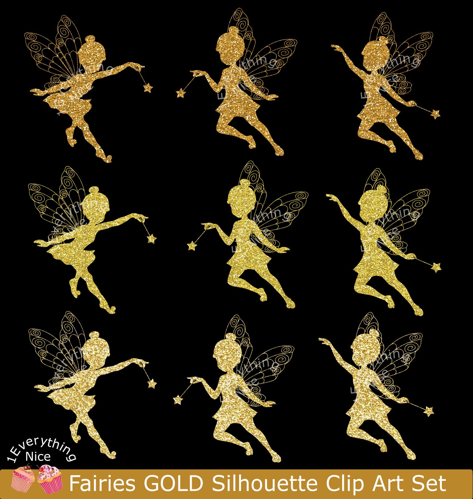 CLIPART Fairies Gold Silhouette Clip Art Set Digital Download - Etsy