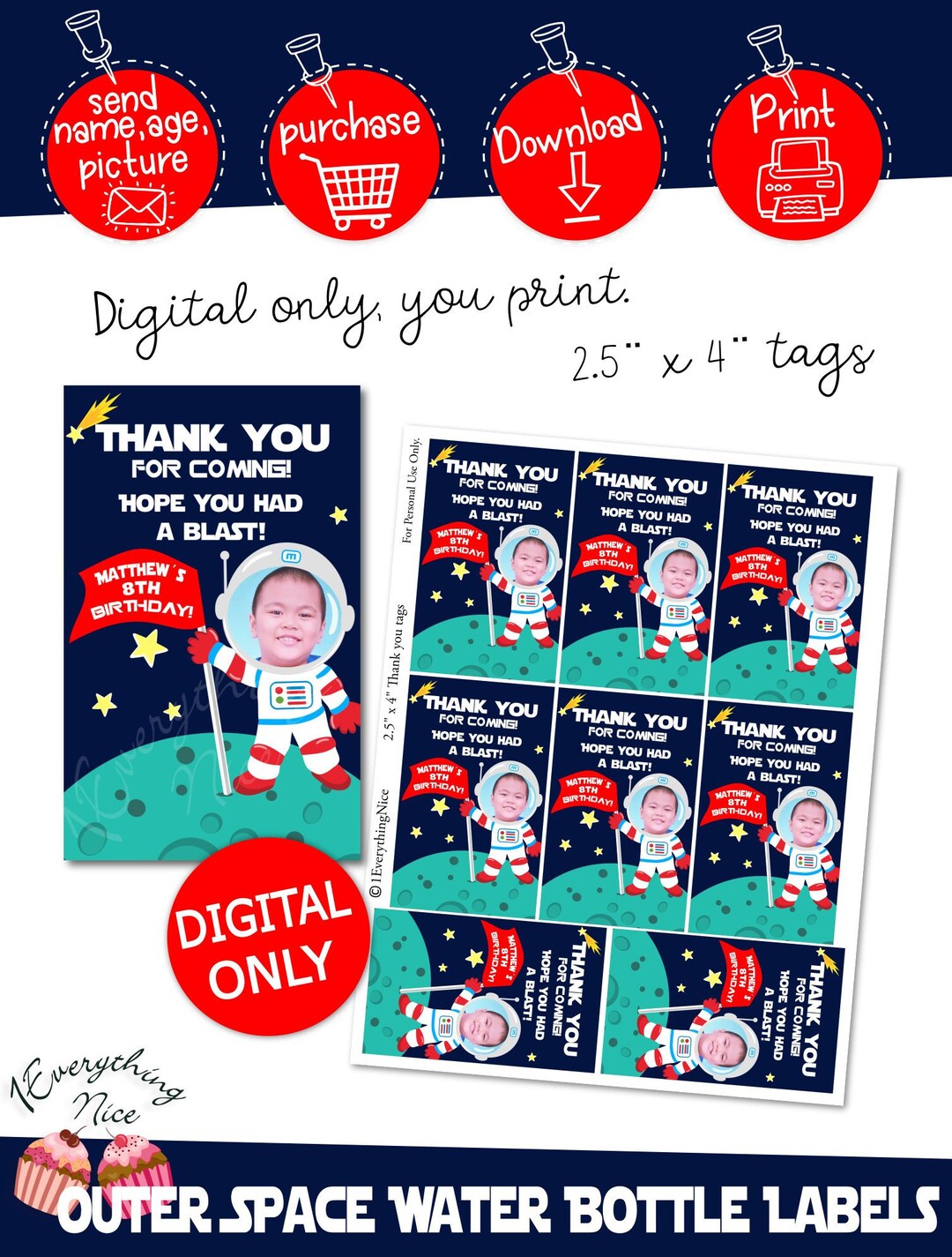 DIGITAL DOWNLOAD Outer Space Out of This World Theme Favor Thank You ...