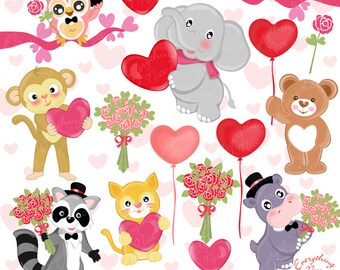 Love Animals Clipart, Love Clipart , Valentine Animals , Cat, Dog, Lion ...