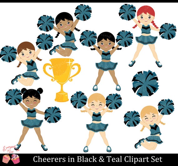 Cheerers Cheerleaders in Black and Teal Clipart Set by 1Everything Nice ...