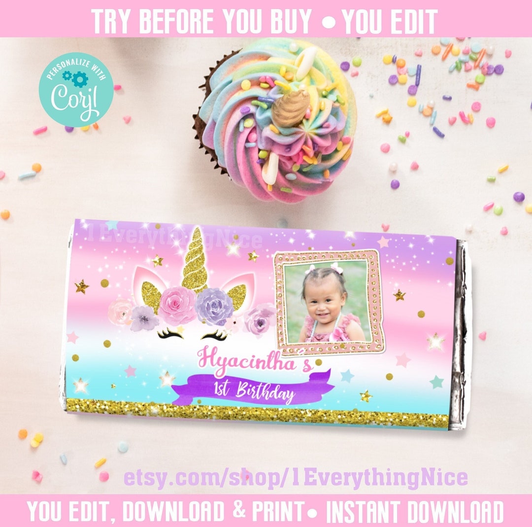 Unicorn Pastel Colors Birthday Theme Candy Chocolate Bar Wrapper ...
