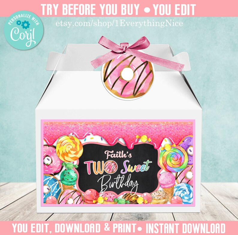 Editable DIGITAL Instant DOWNLOAD Pink Two Sweet Sweets Donuts - Etsy