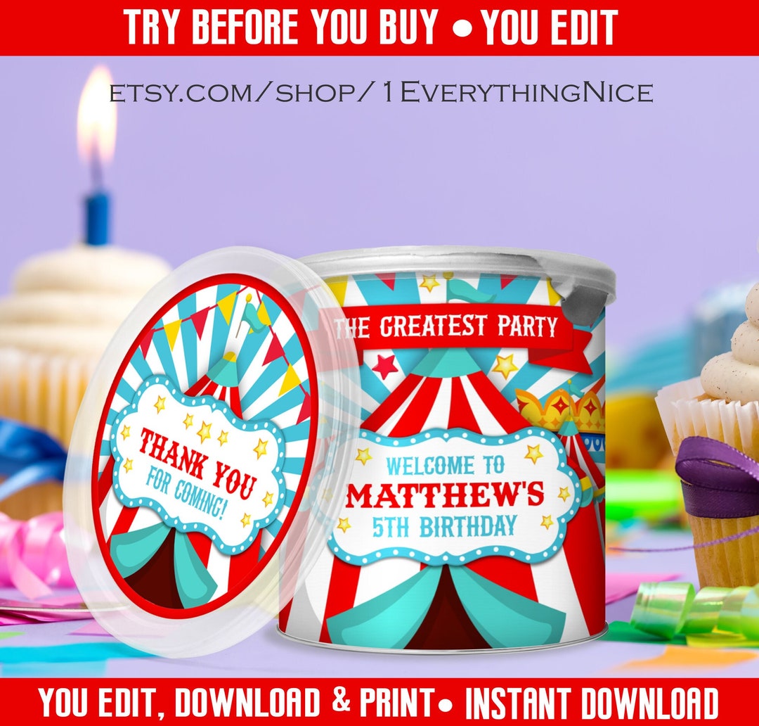 Carnival Circus Potato Chips Can Label Editable DIGITAL Instant ...