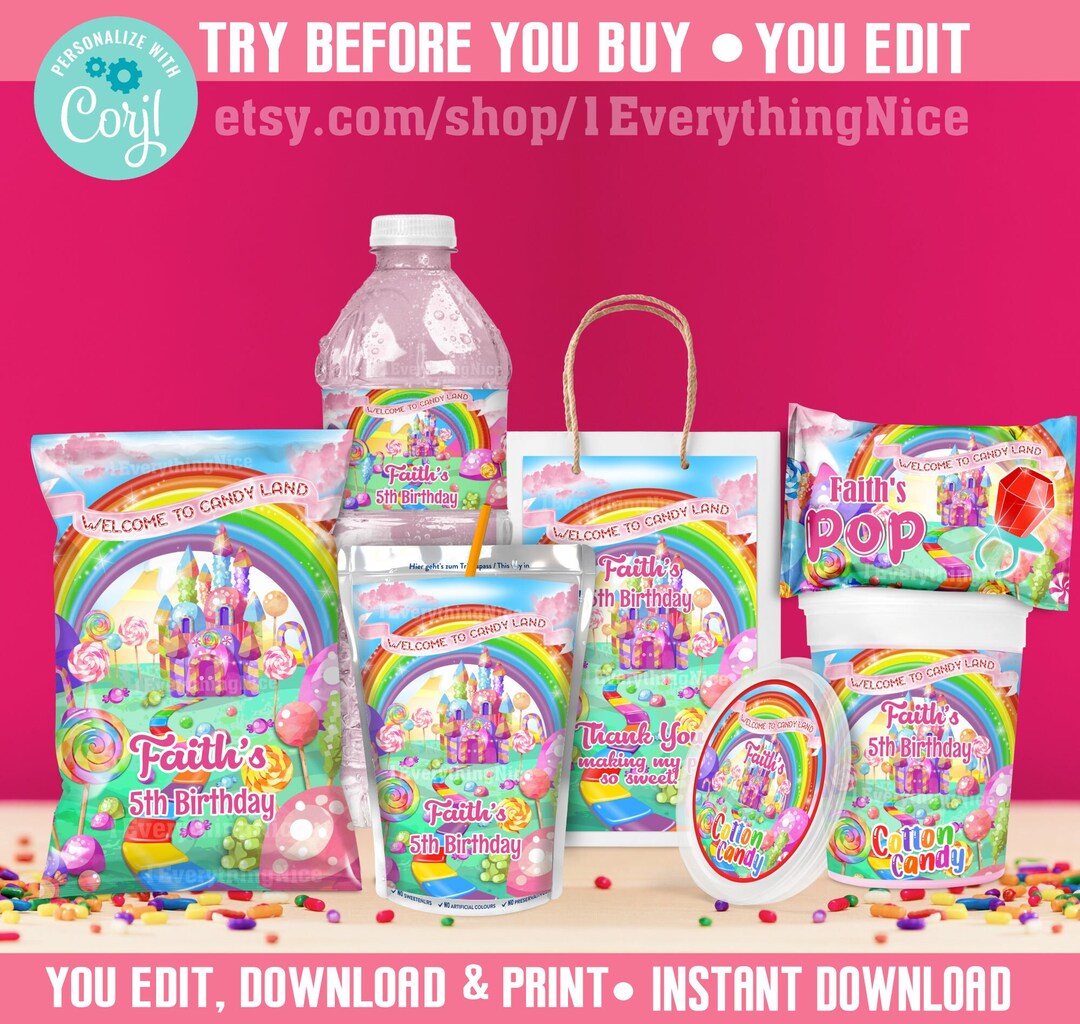 Candy Land Candyland Birthday Party Printable Labels Editable DIGITAL ...
