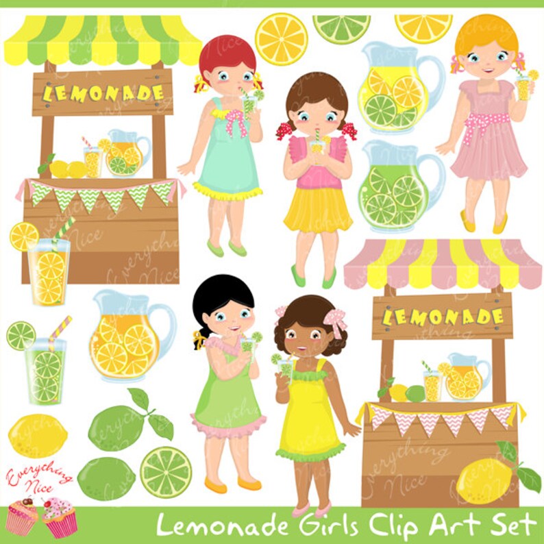 Lemonade Girls Clipart Set - Etsy