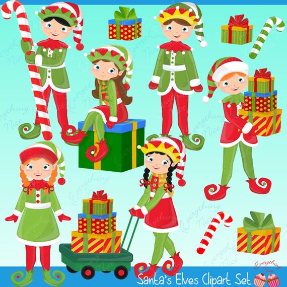 Santa's Elves, Christmas Elves Clipart Set by 1Everything Nice | Catch ...