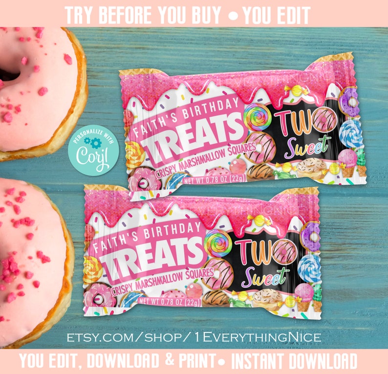 Editable DIGITAL DOWNLOAD Pink Two Sweet Sweets Donuts Ice Cream ...