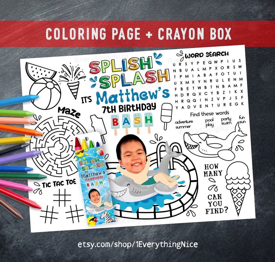 Splish Splash It's A Birthday Bash Coloring Placemat Activity Sheet ...