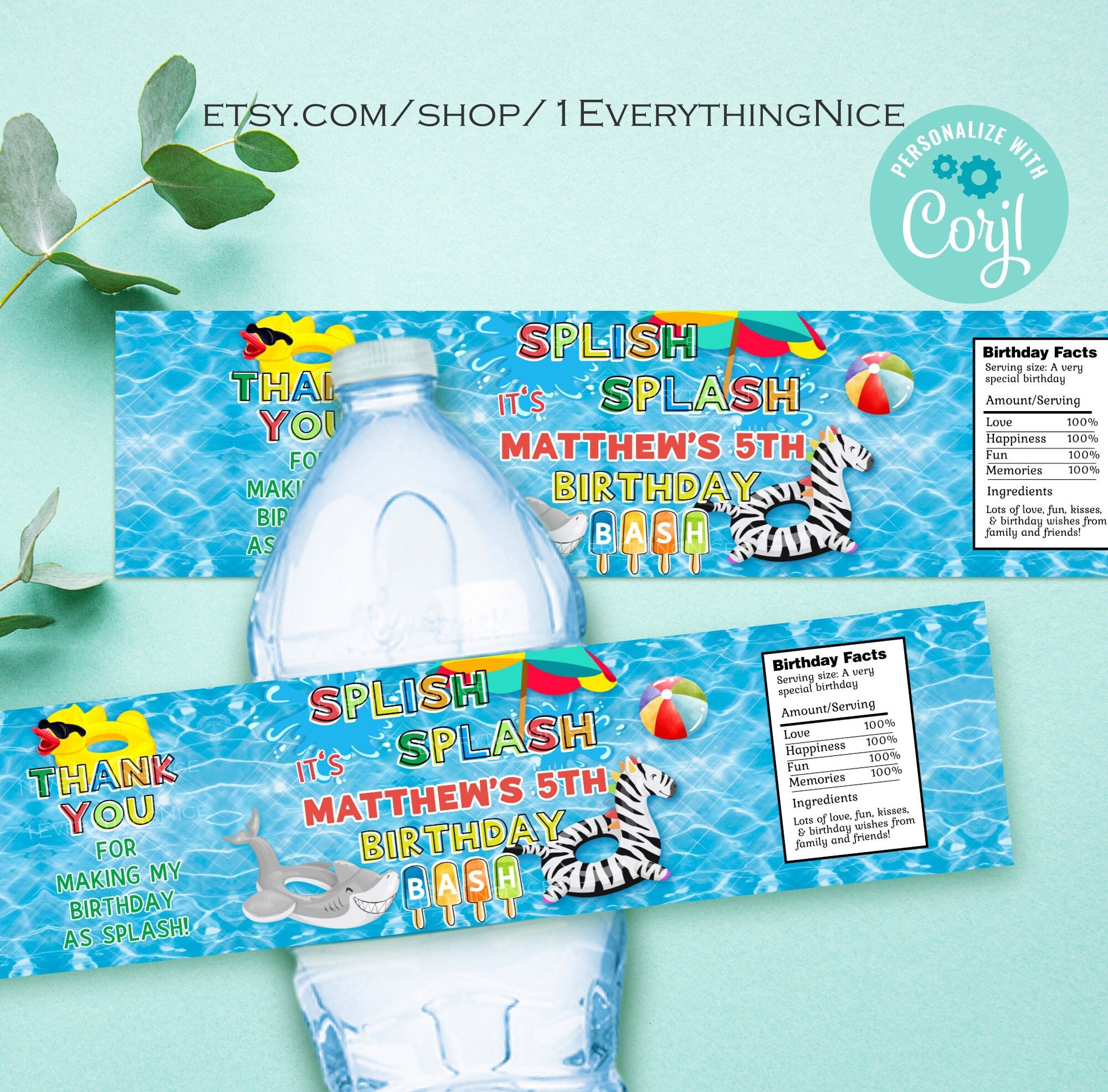 Splish Splash Birthday Bash Editable Instant DIGITAL DOWNLOAD Pool ...