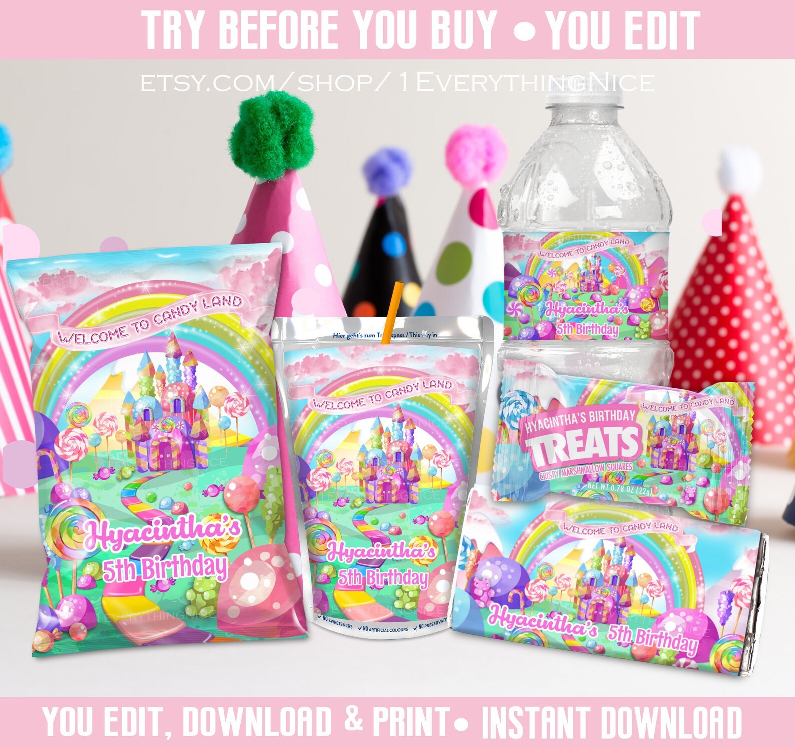 Pastel Editable DIGITAL DOWNLOAD Candy Land Candyland Birthday Baby ...